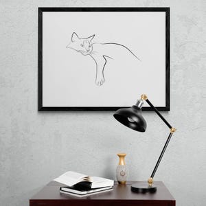 Minimalist Lazy Cat Printable, Modern Single Line Art Drawing for Wall ...