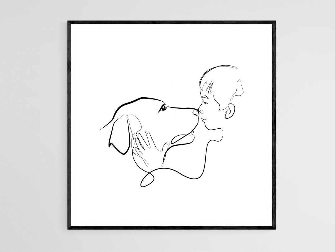 Minimalist One Line Drawing of Asian Boy and Dog - Printable Wall Art ...