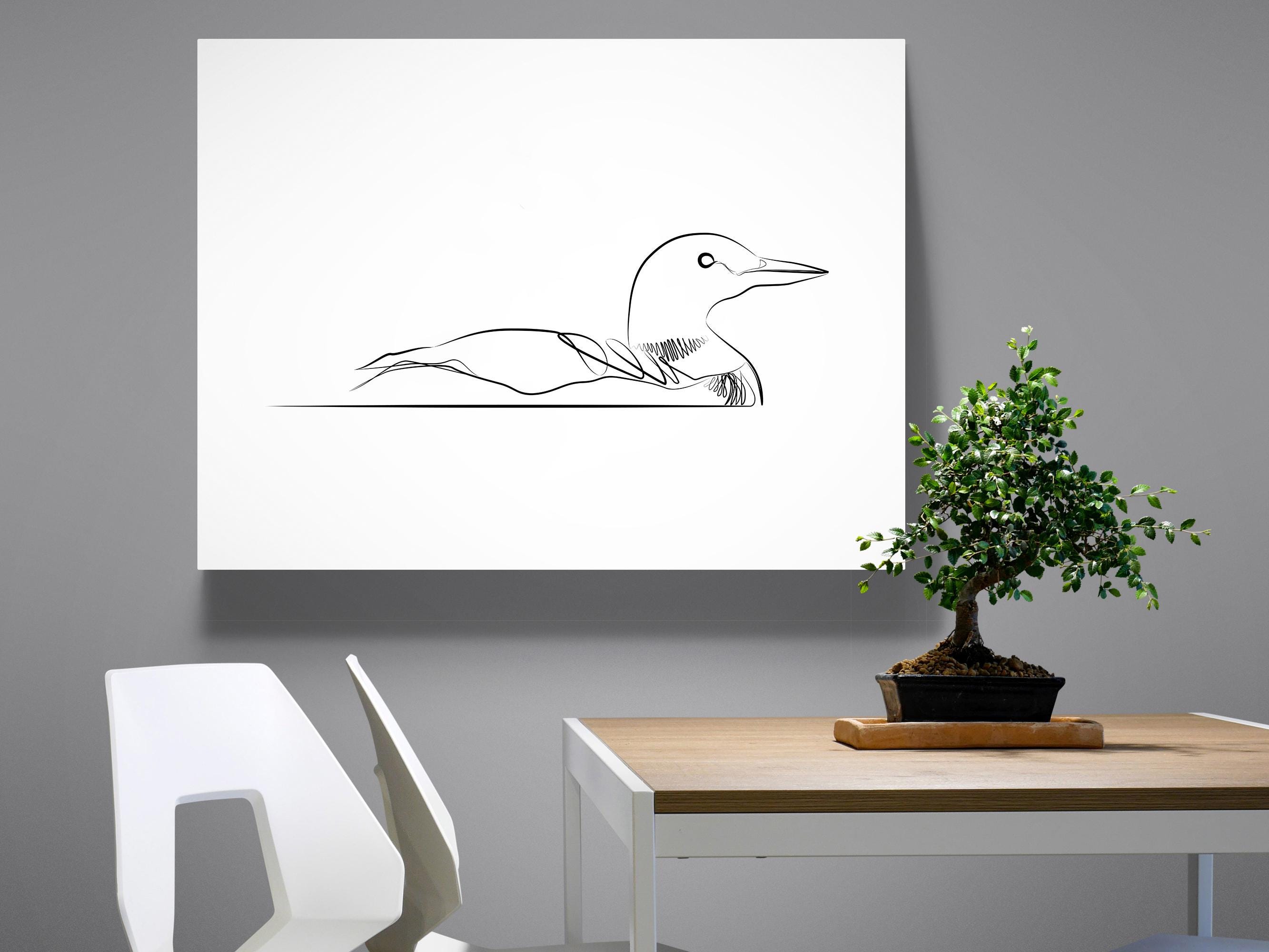 Minimalist Common Loon Wall Art - One Line Bird Drawing Printable Decor ...