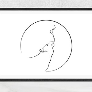 Minimalist One Line Wolf Drawing, Downloadable Digital Animal Art Print ...