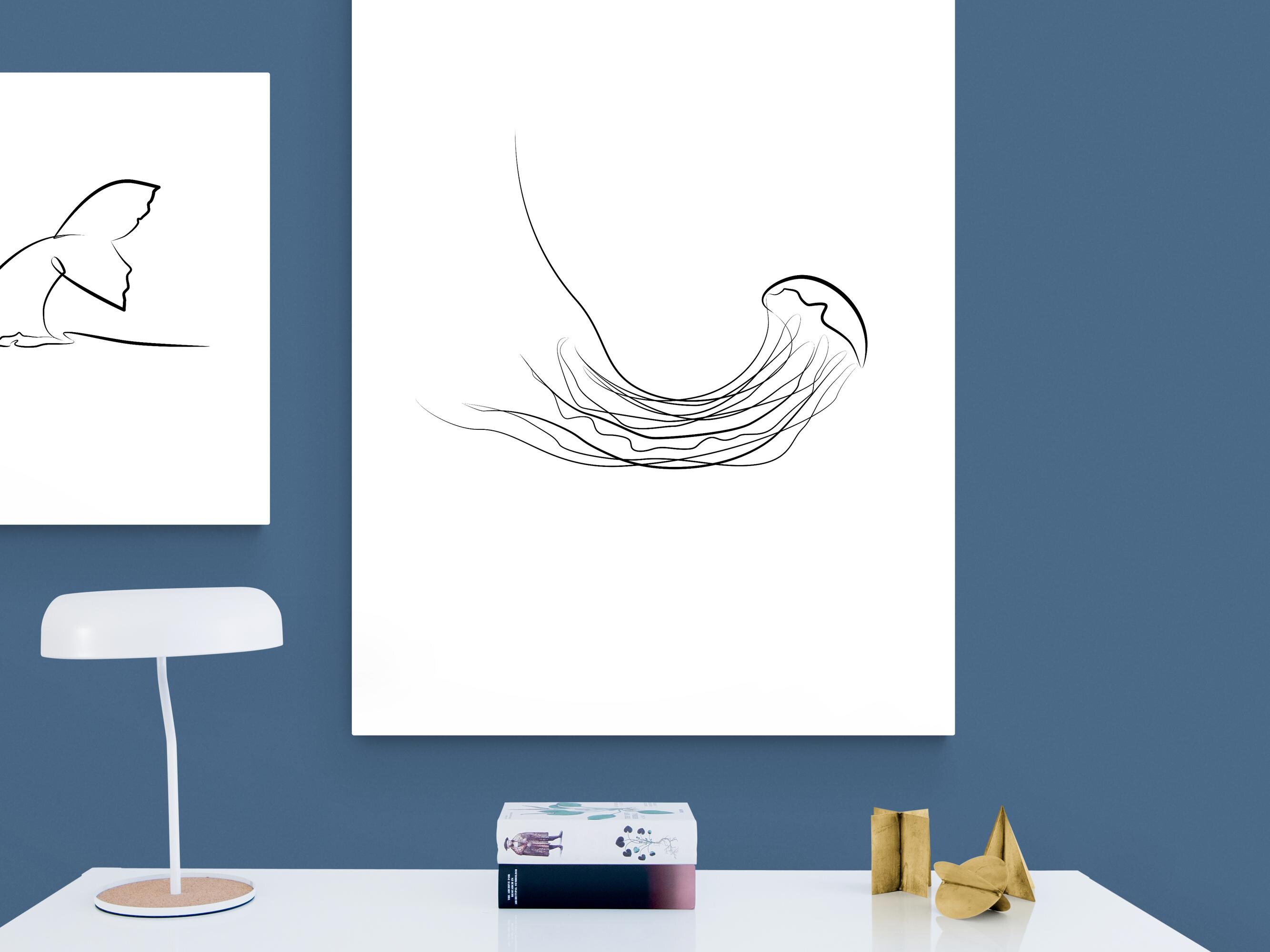 Printable Jellyfish Wall Art: Minimalist Single Line Sea Life Drawing ...