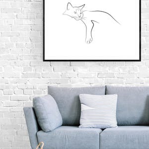 Minimalist Lazy Cat Printable, Modern Single Line Art Drawing for Wall ...