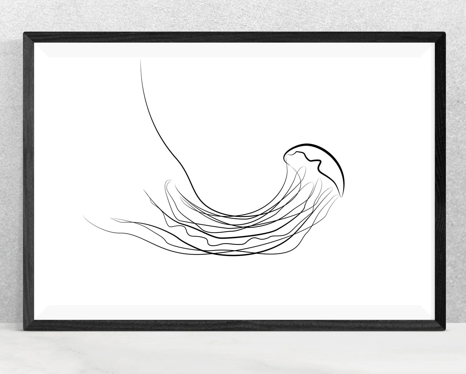 Printable Jellyfish Wall Art: Minimalist Single Line Sea Life Drawing ...