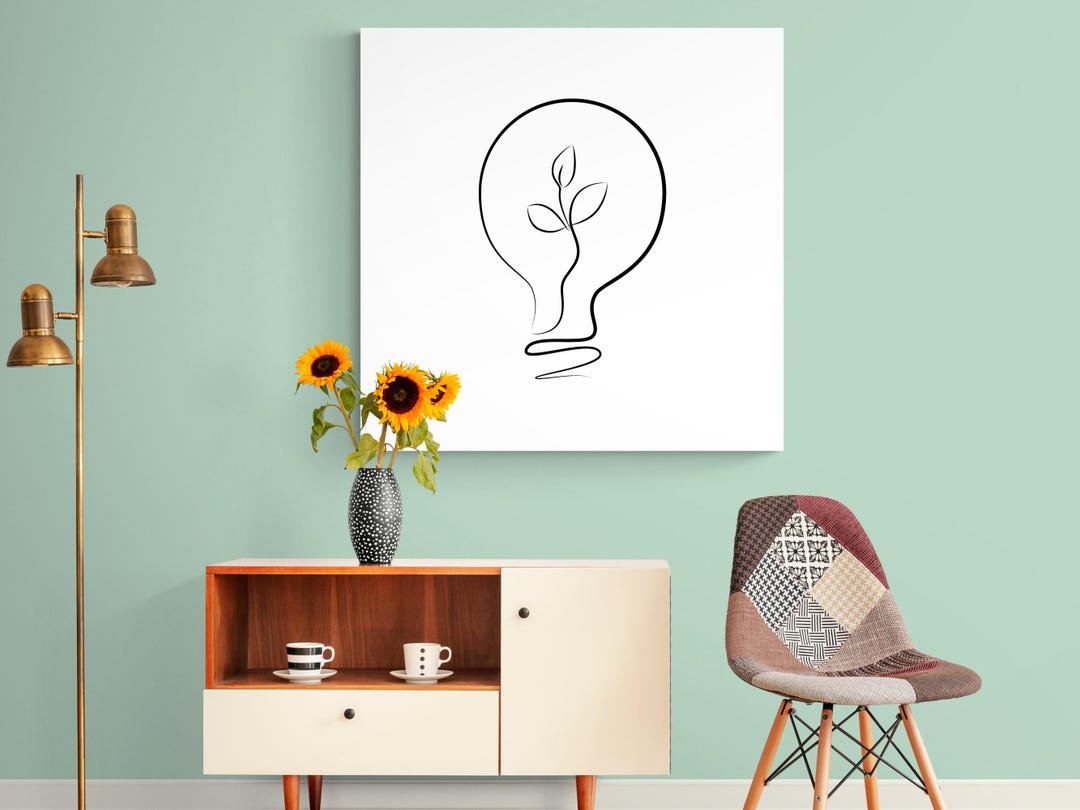 Single Line Light Bulb With Sprout, Minimalist Printable Art - Etsy
