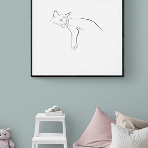 Minimalist Lazy Cat Printable, Modern Single Line Art Drawing for Wall ...