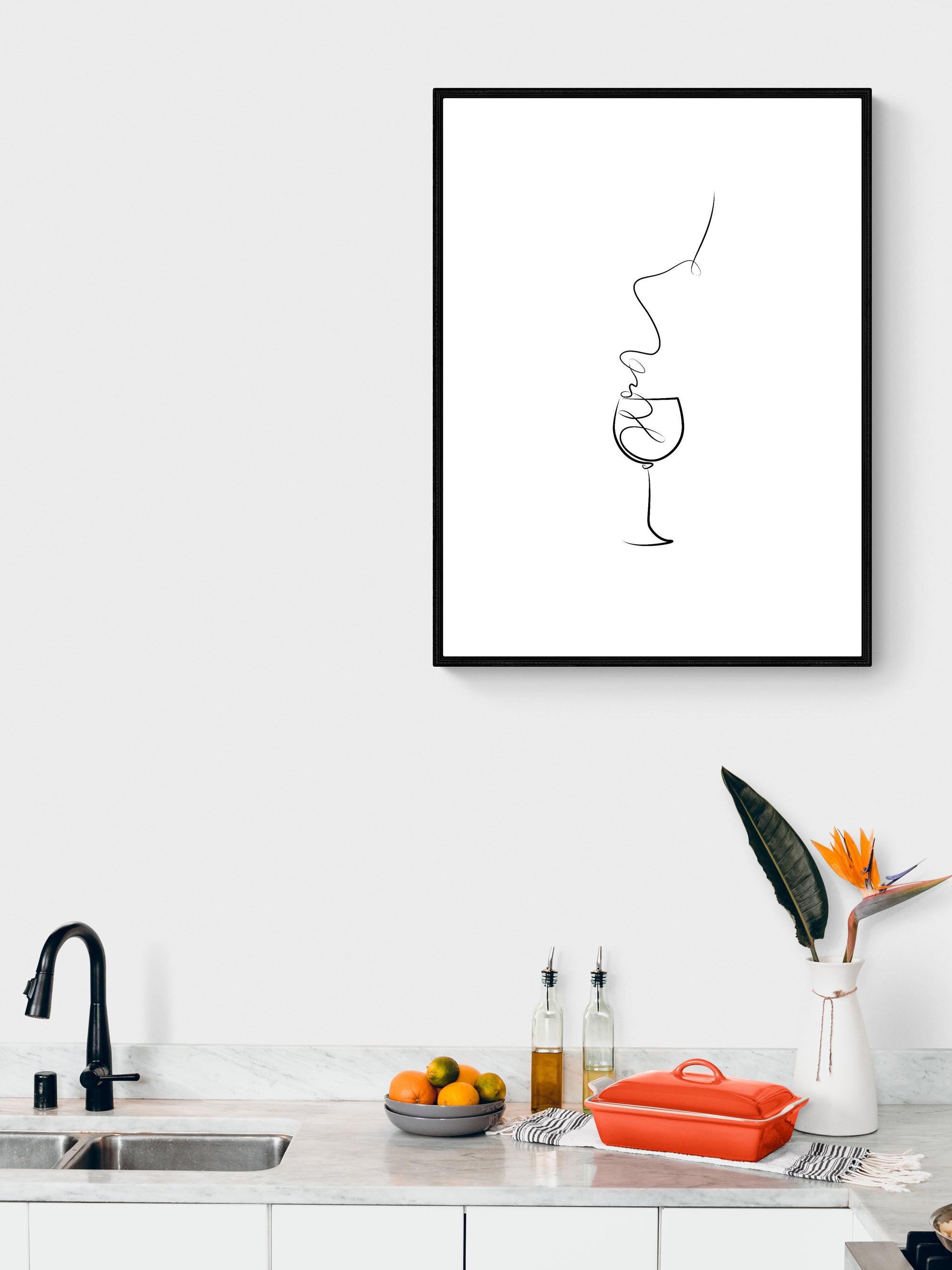 Minimalist Wine Glass Line Art Digital Print - Modern, Elegant Single ...