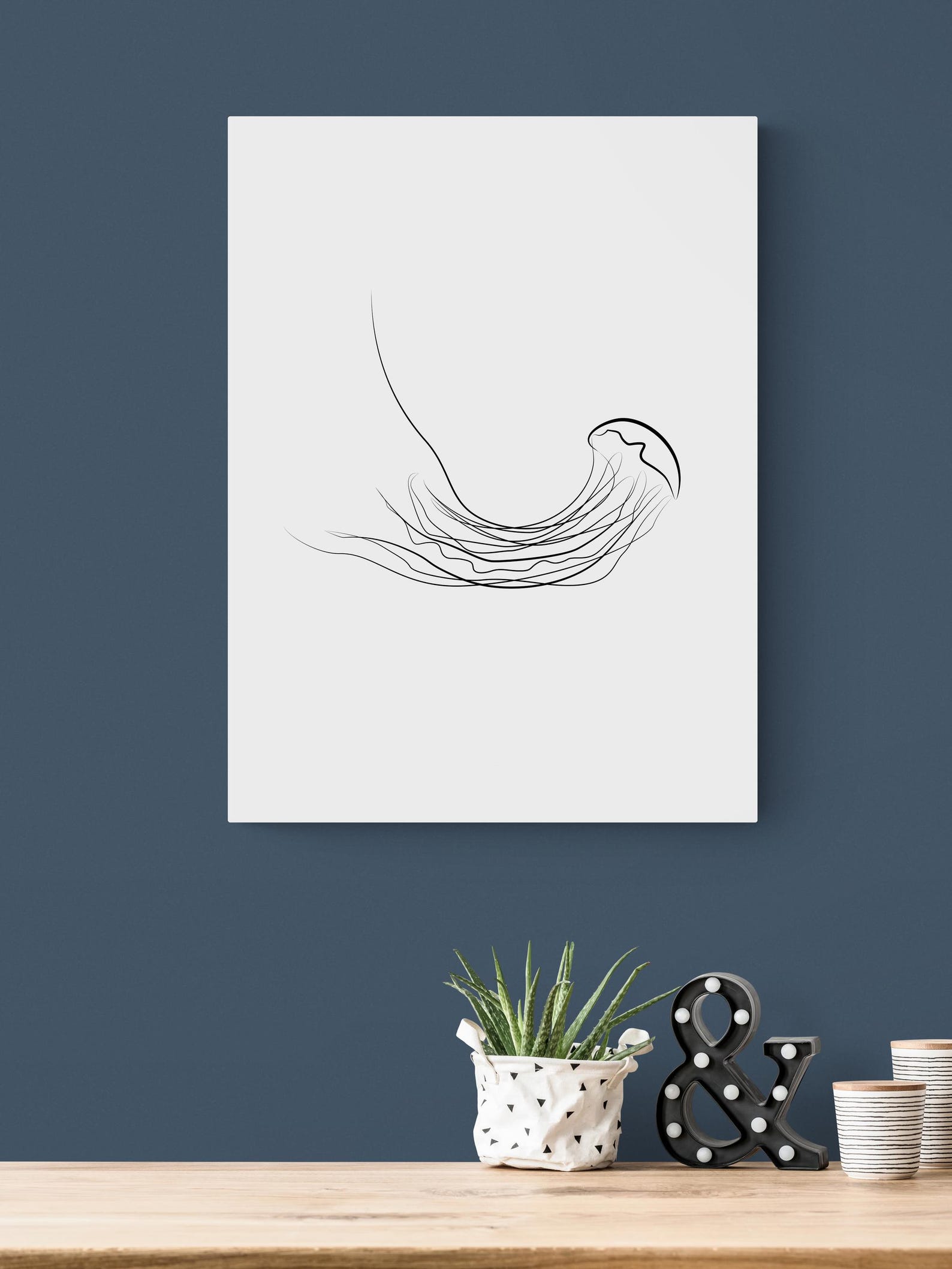 Printable Jellyfish Wall Art: Minimalist Single Line Sea Life Drawing ...