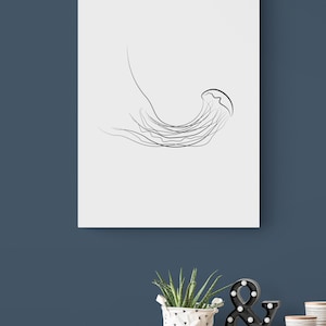 Printable Jellyfish Wall Art: Minimalist Single Line Sea Life Drawing ...