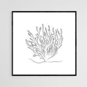 Coral One Line Drawing. Minimalist Printable One Line Art of Sea Life ...