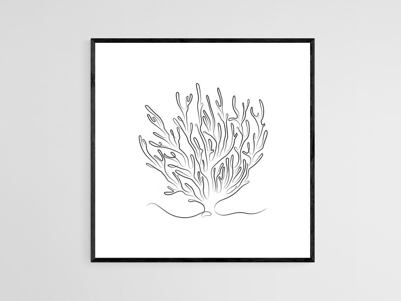 Coral One Line Drawing. Minimalist Printable One Line Art of Sea Life ...