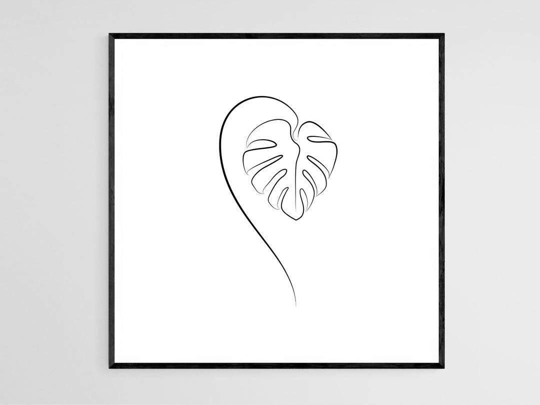 Monstera Leaf One Line Drawing Printable Minimalist Botanical Art - Etsy