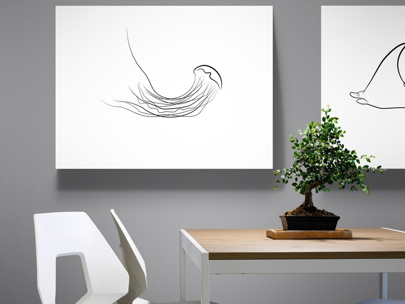 Printable Jellyfish Wall Art: Minimalist Single Line Sea Life Drawing ...