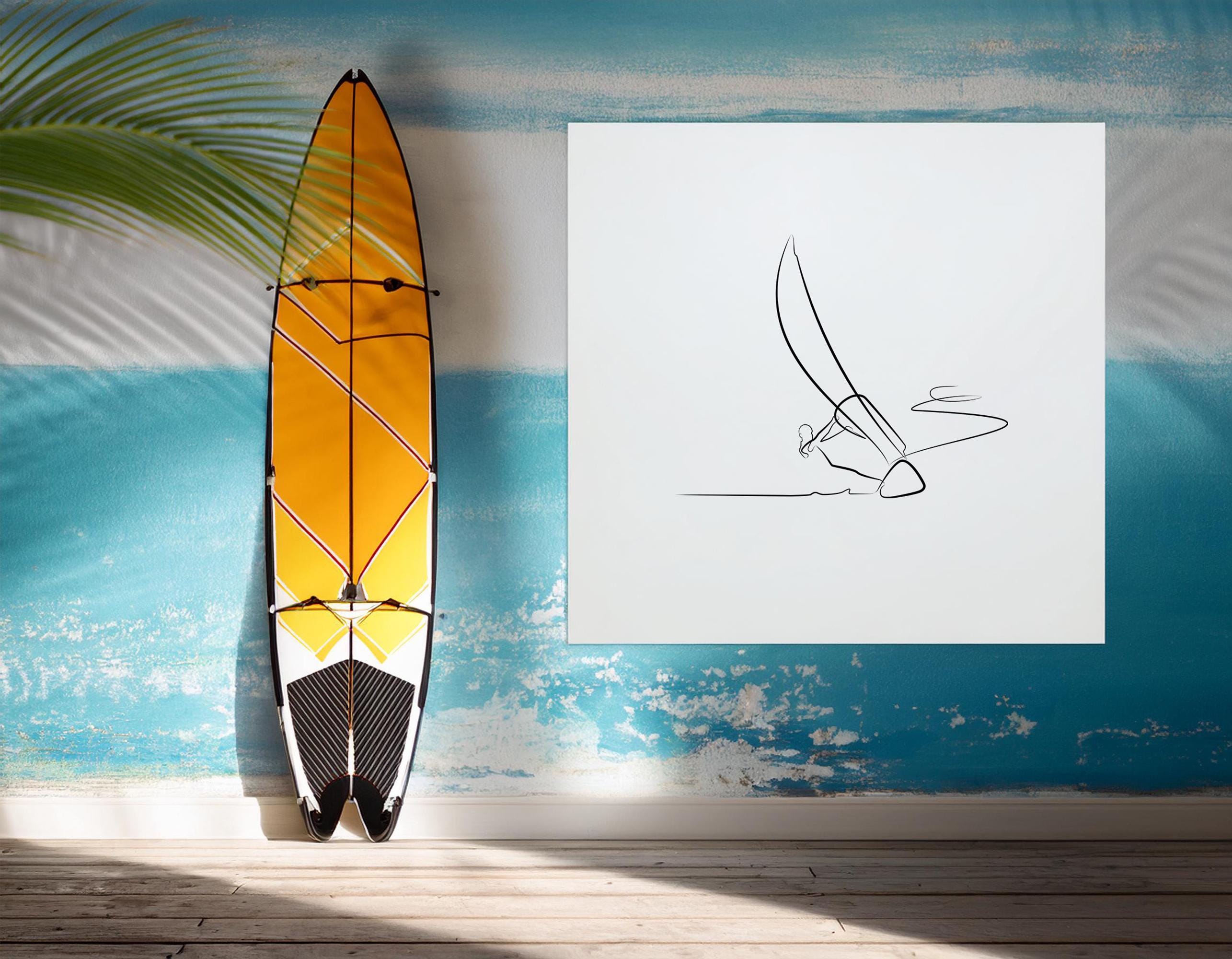 Minimalist Surf Poster One Line Windsurfing Art Print for Modern Decor ...