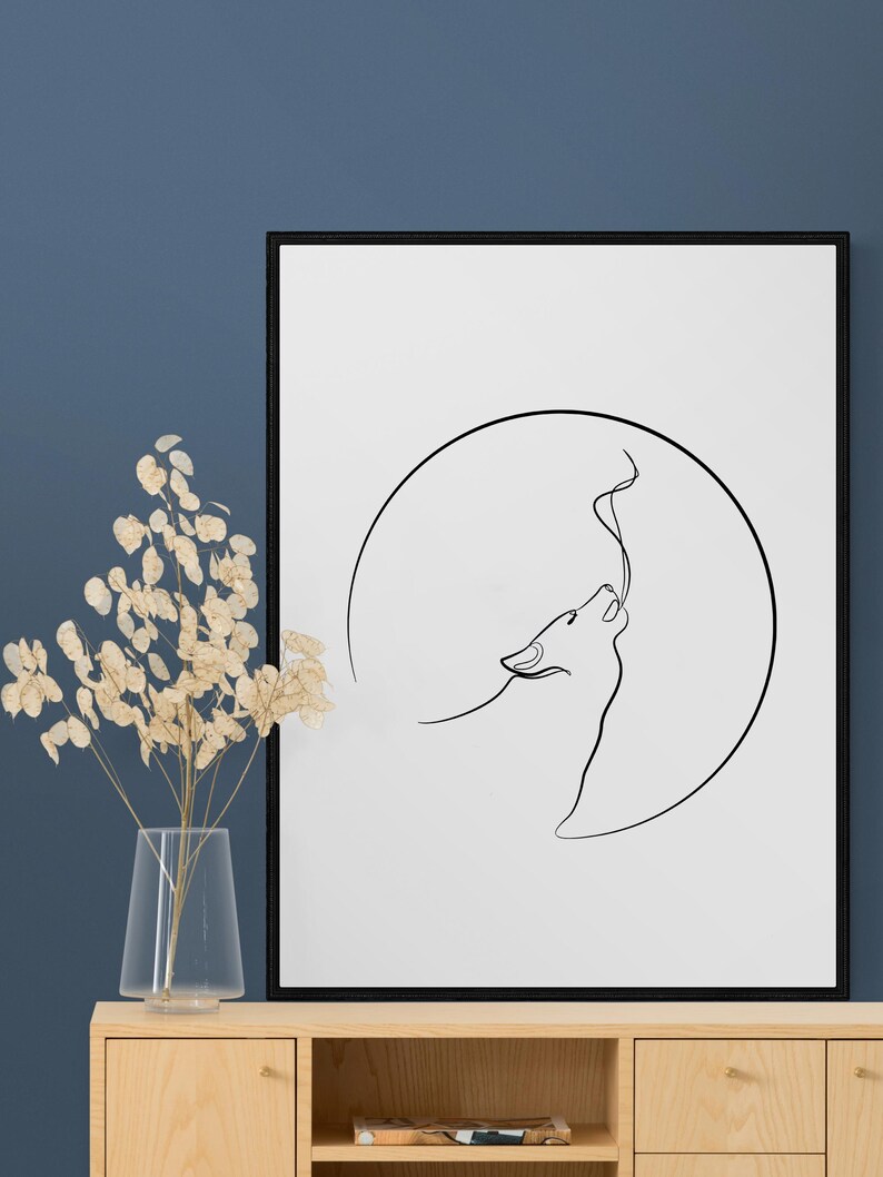 Minimalist One Line Wolf Drawing, Downloadable Digital Animal Art Print ...
