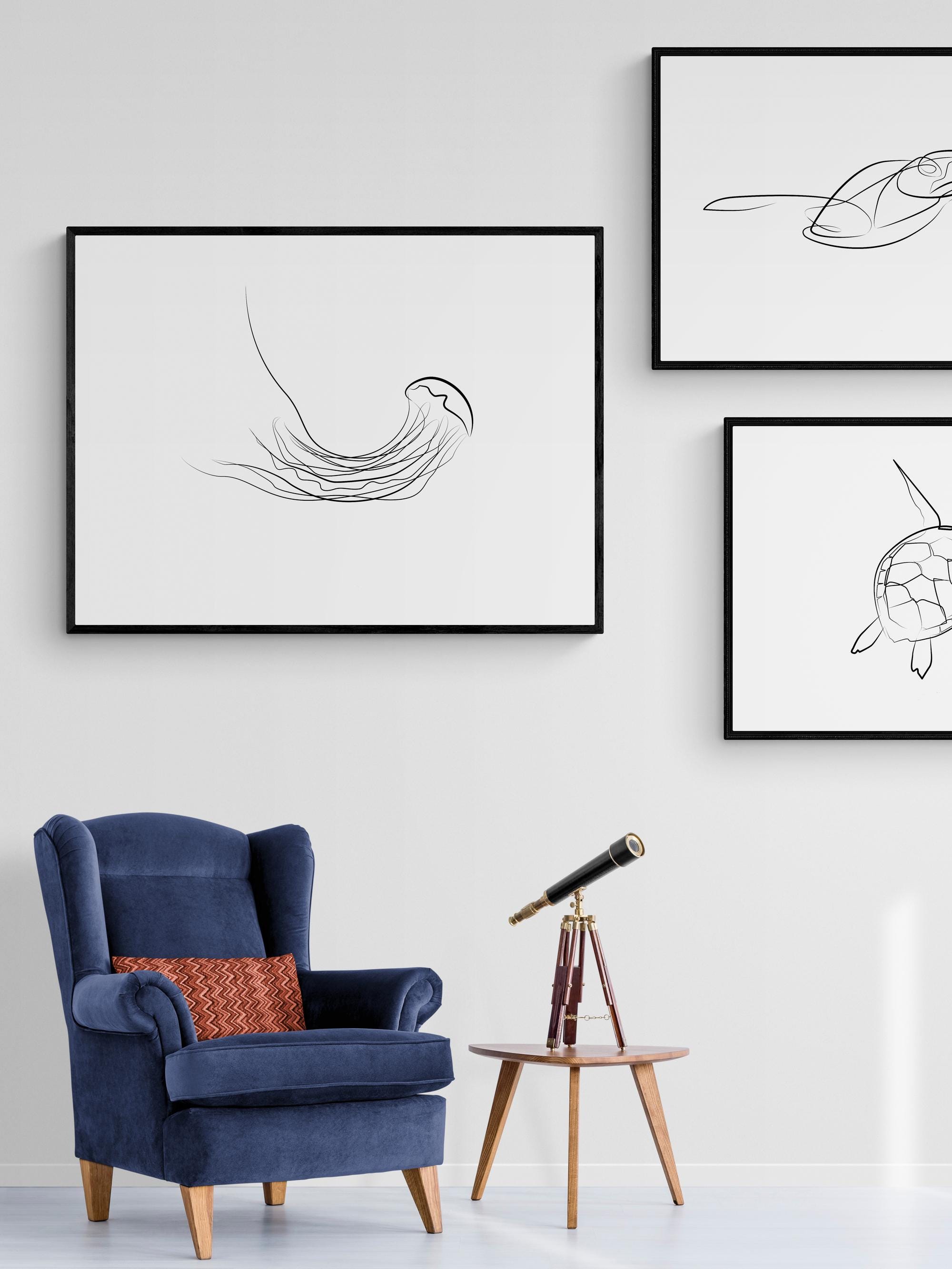 Printable Jellyfish Wall Art: Minimalist Single Line Sea Life Drawing ...
