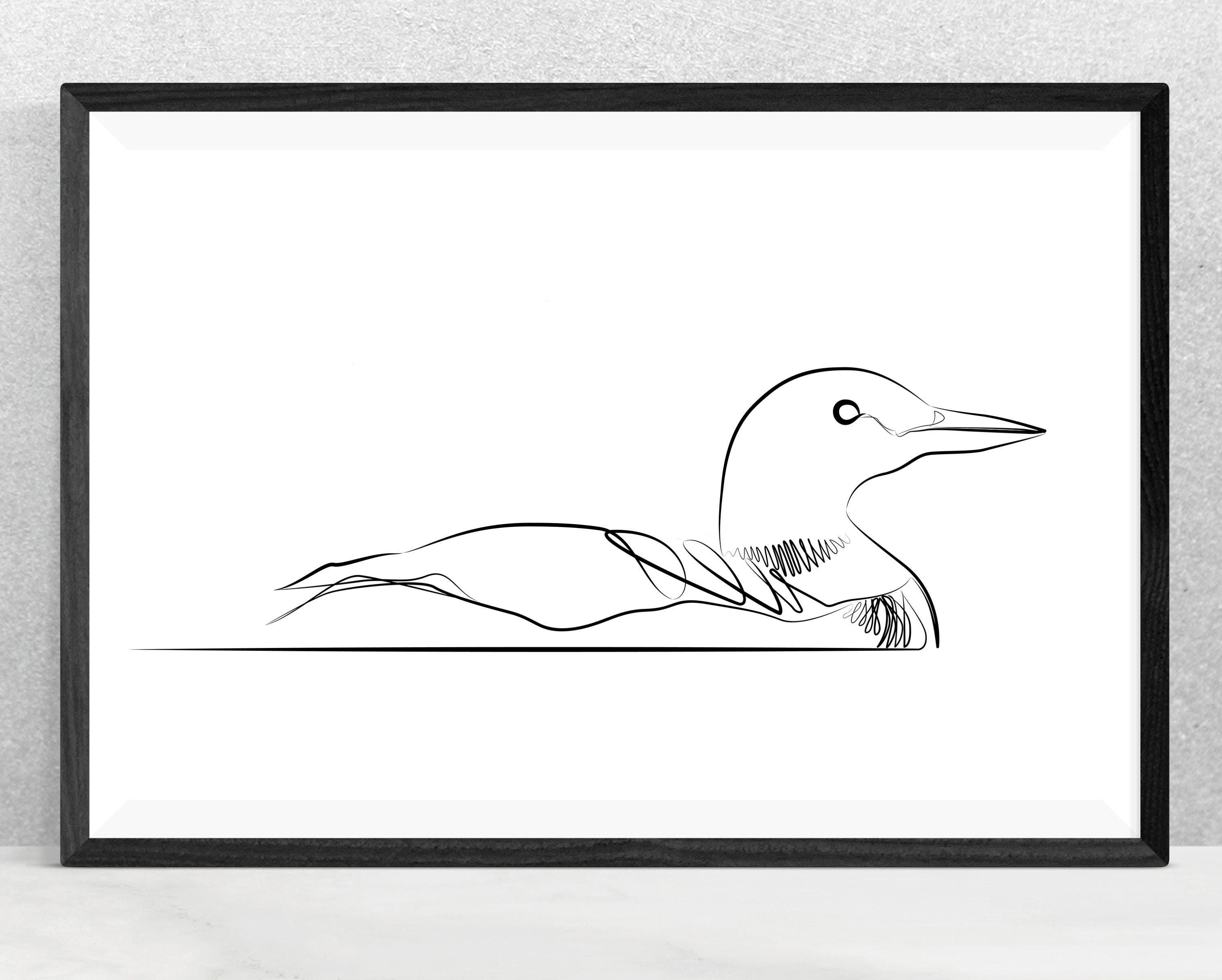 Minimalist Common Loon Wall Art - One Line Bird Drawing Printable Decor ...