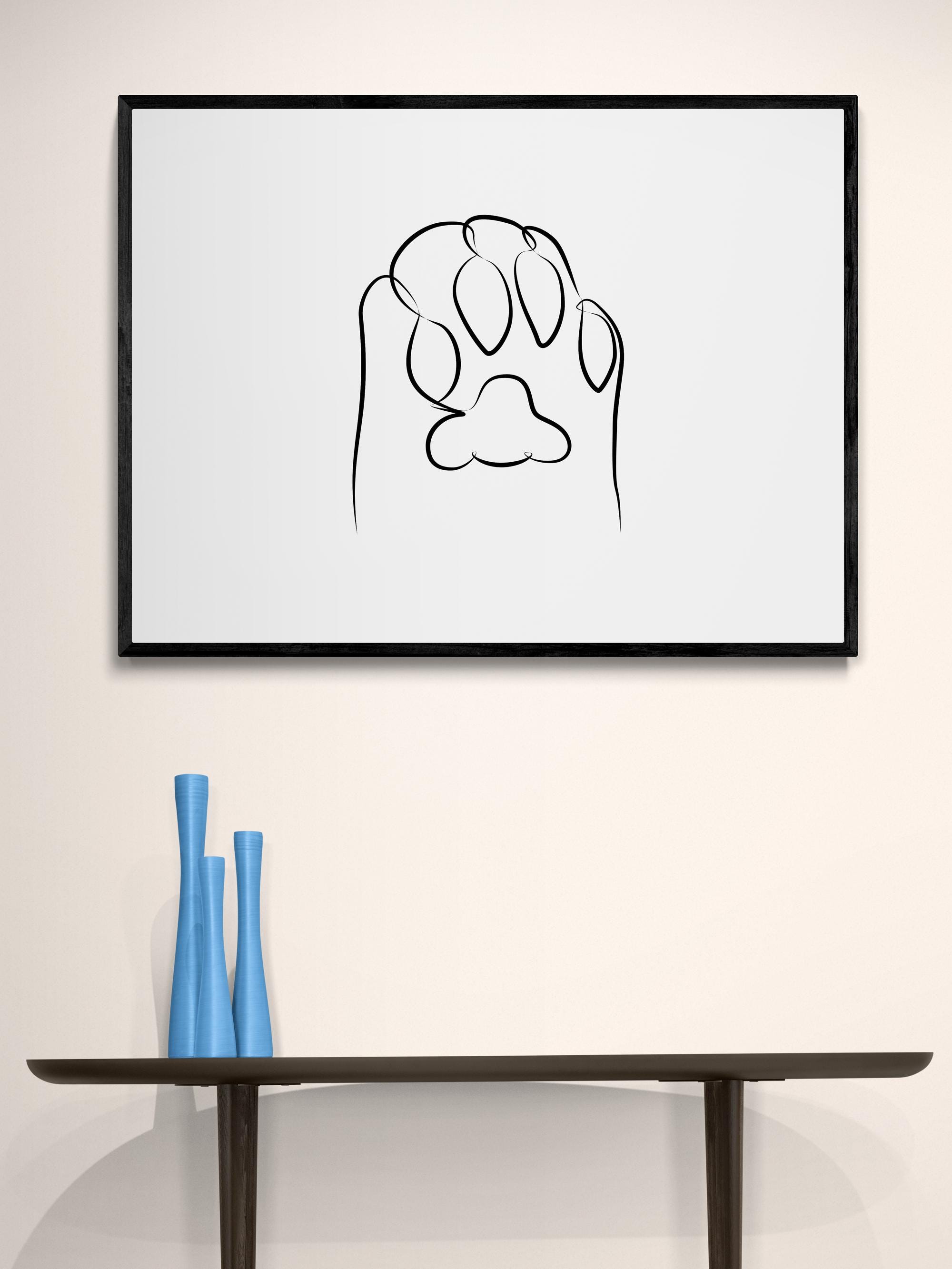 Minimalist Cat Paw Line Art Print - Whimsical Animal Decor for Cat ...