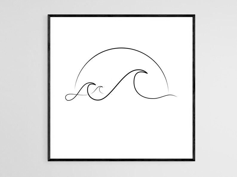 Printable One Line Drawing of Waves and Sun. One Line Art of Ocean ...