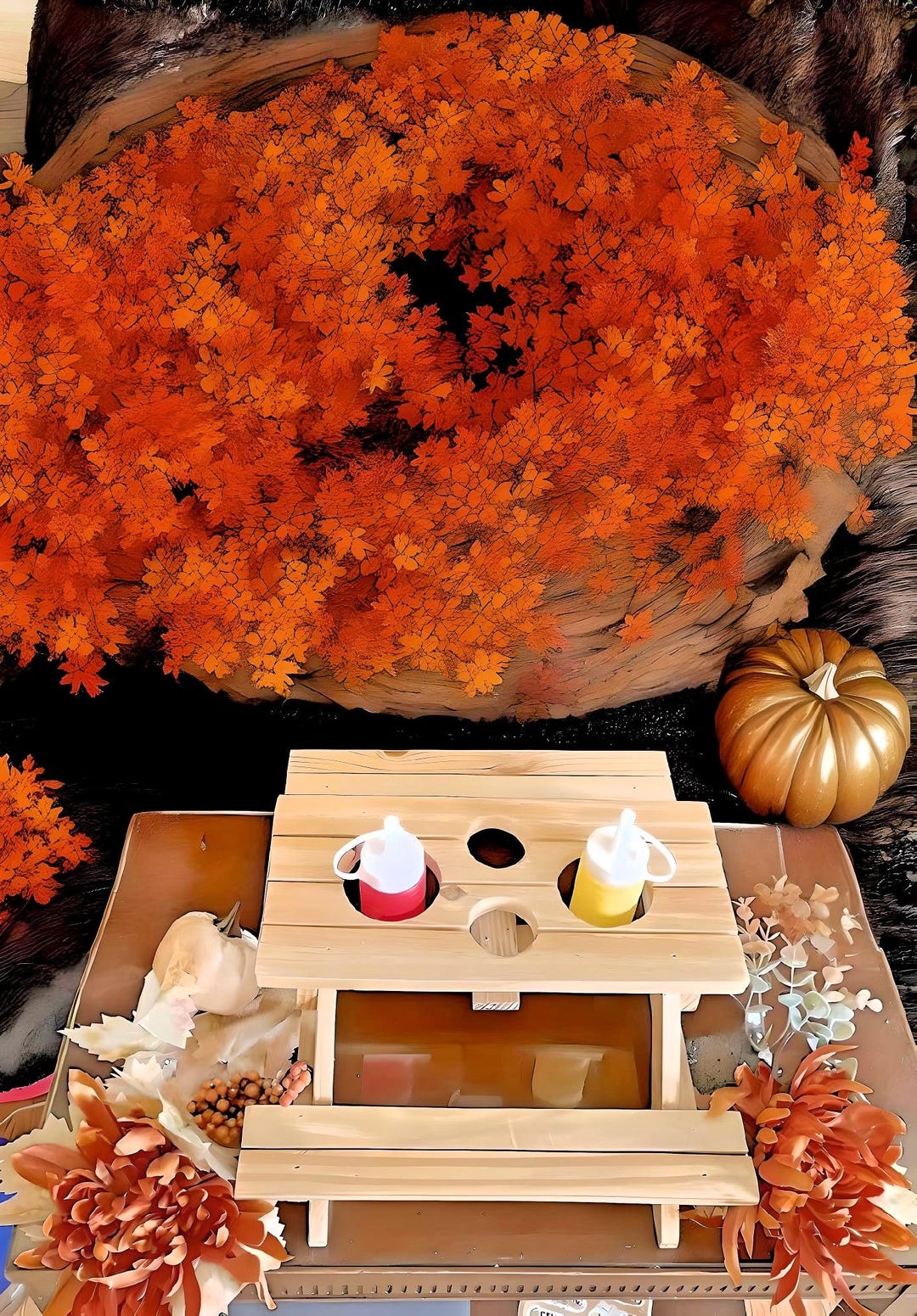 Wooden Picnic Table Condiments Holder.complete With Holes for ...