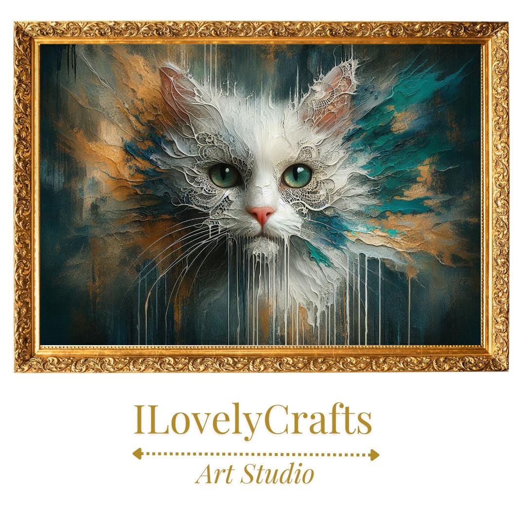 Abstract Cat Wall Art Portrait - Printable Download - Vintage Rustic ...