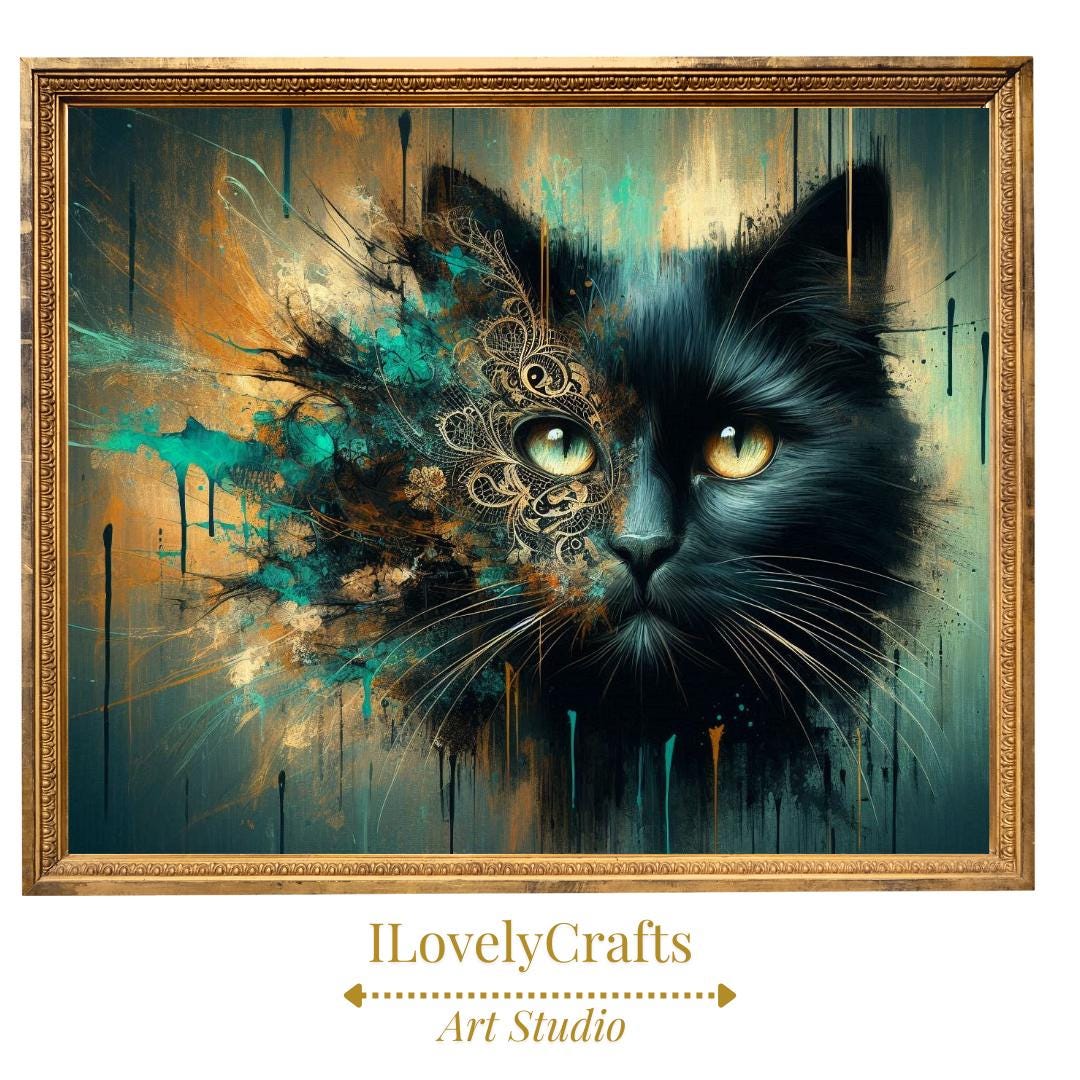 Abstract Cat Wall Art Portrait Printable Download Vintage Rustic Cat ...