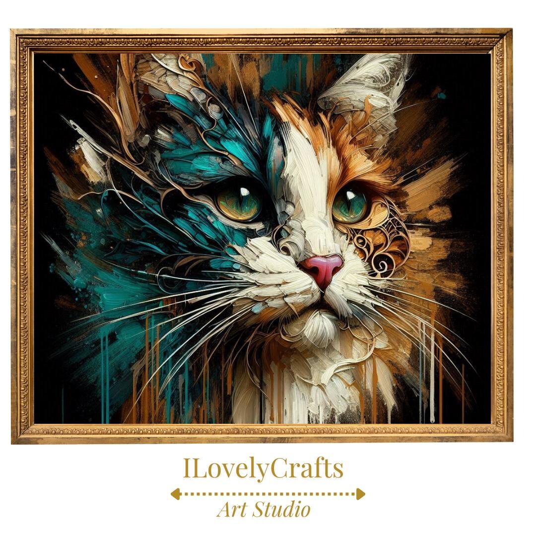 Abstract Cat Wall Art Portrait - Printable Download - Vintage Rustic ...