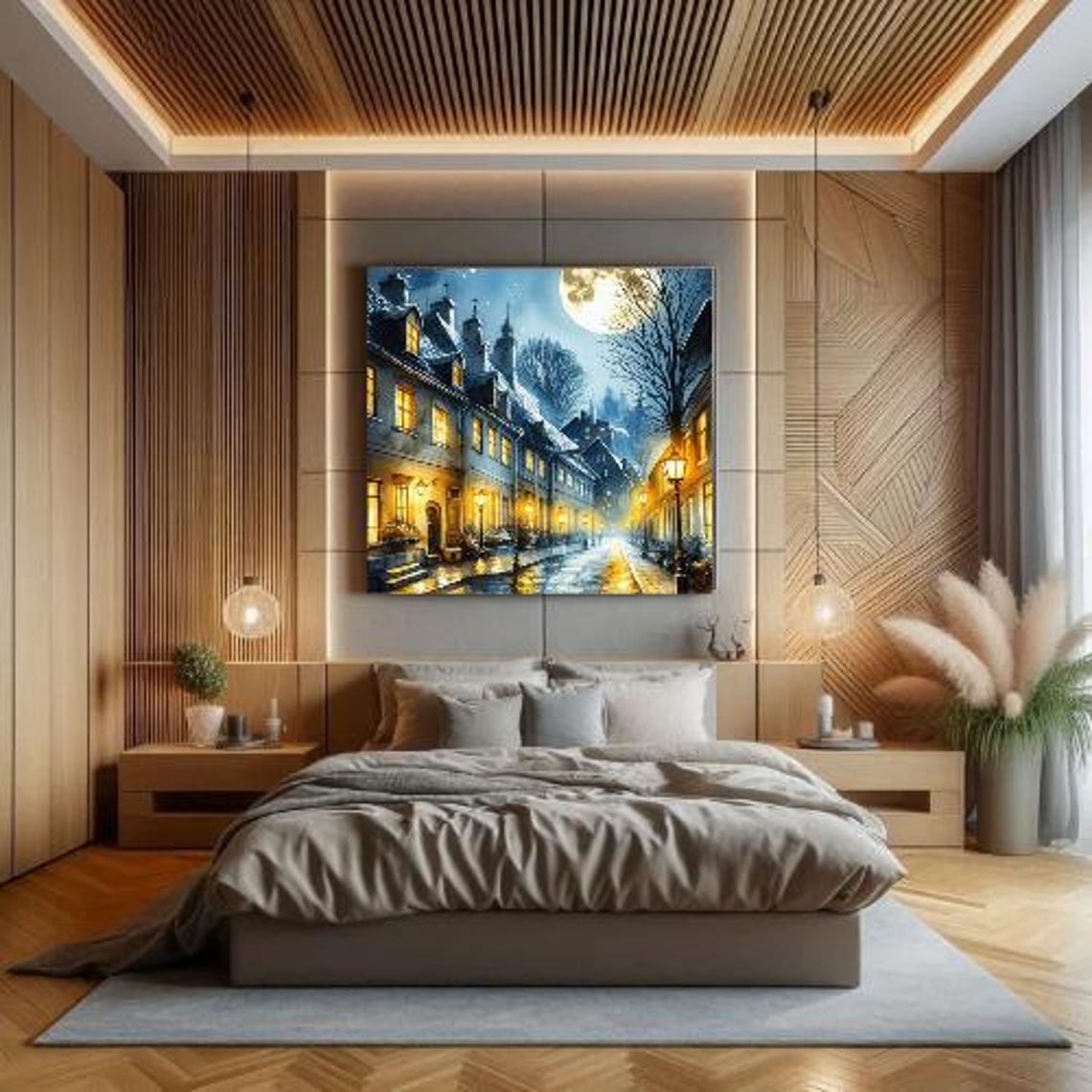 2025 New Moonlit Street Printable Cozy Nighttime Wall Art Old Town at ...