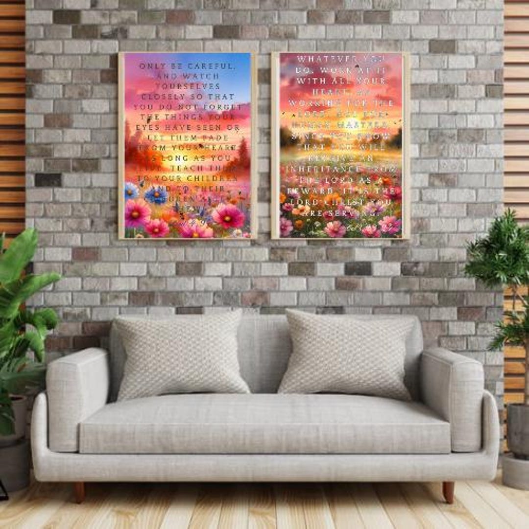 2025 Custom Printable Bible Verse Wall Art Set 2-piece Floral Scripture ...