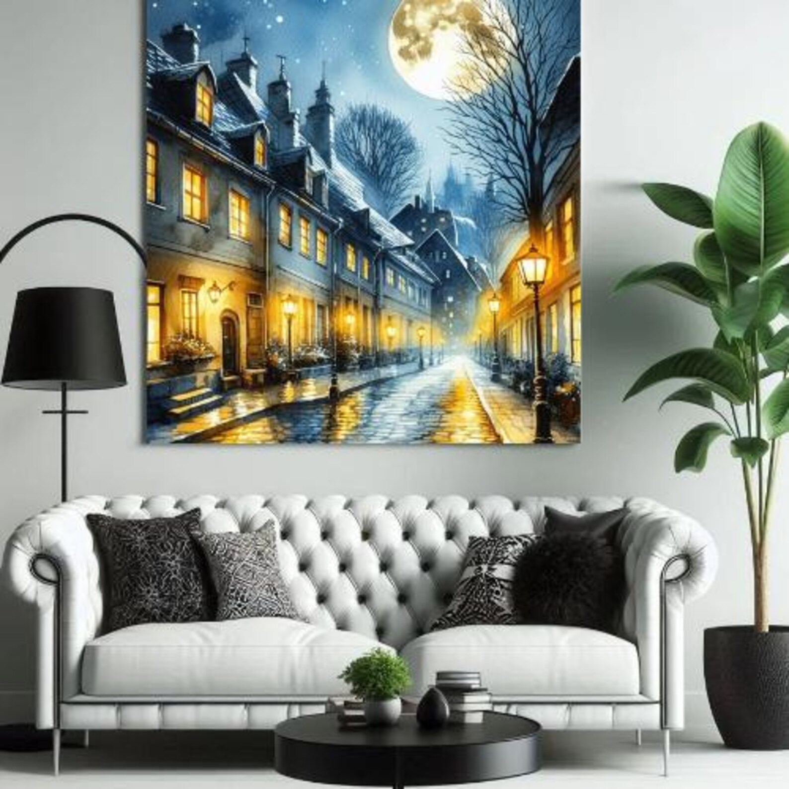 2025 New Moonlit Street Printable Cozy Nighttime Wall Art Old Town at ...