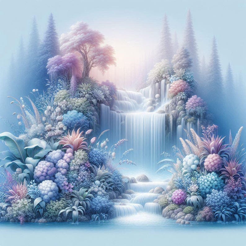 Digital Wall Art Fairytale Waterfall: Serene Digital Printable ...