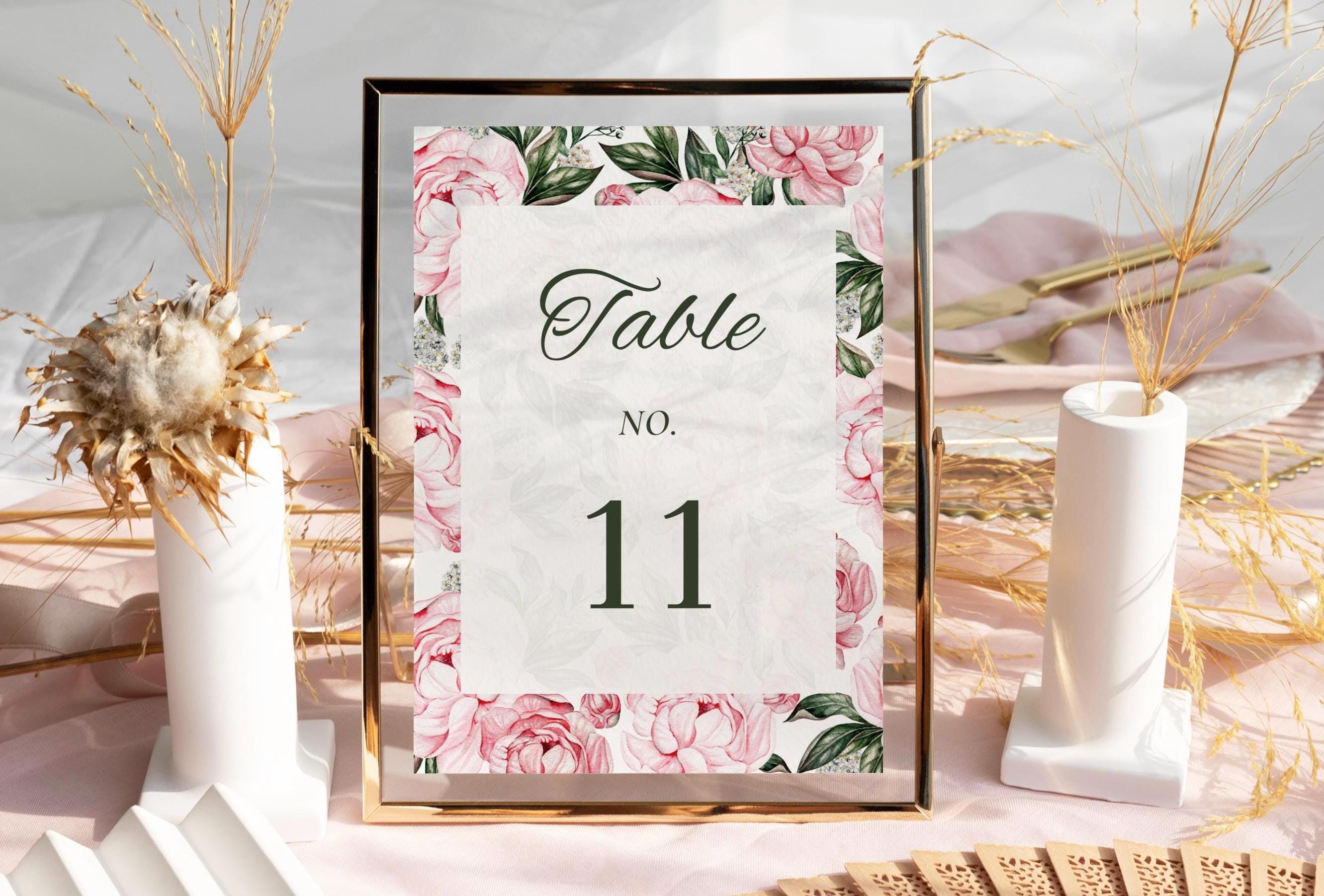 Pink Peonies Table Number Template, Floral Peony Wedding Table Number ...