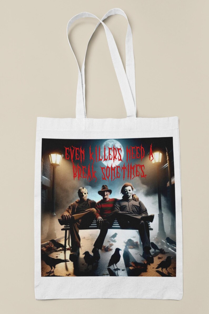 Even Killers Need a Break Tote – Funny Horror Tote Bag With Jason ...