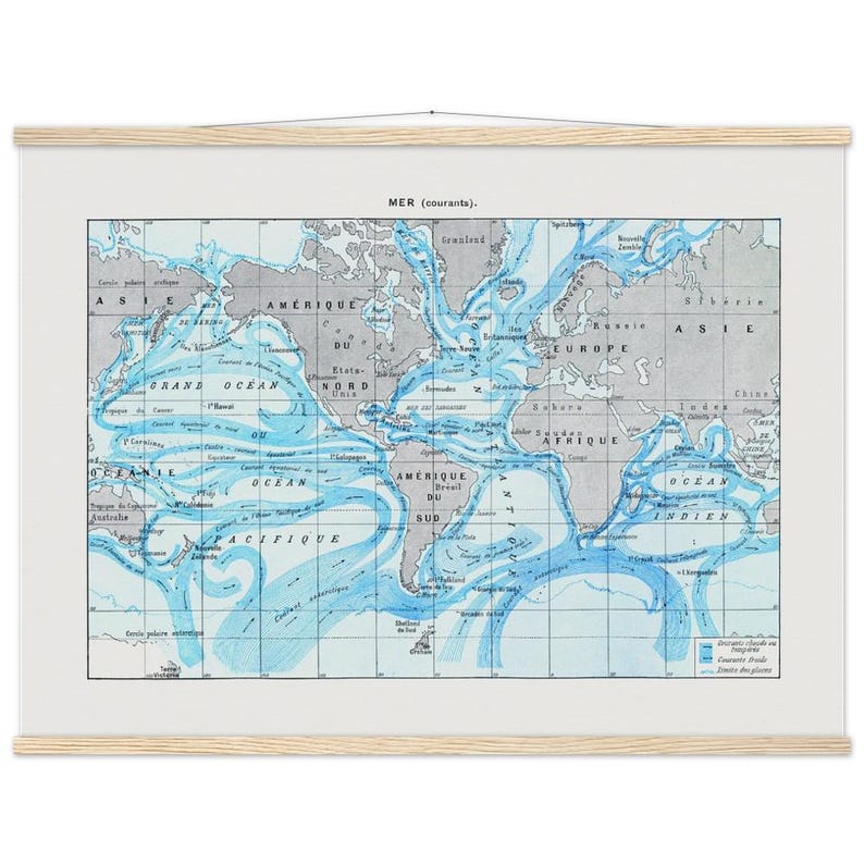 World Map and Ocean Currents Poster on Museum Quality Matte Paper With ...