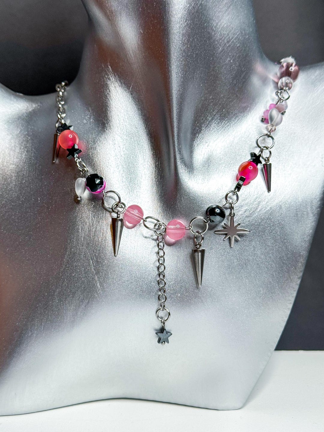 Pink Shadow Necklace, Handmade Beaded Jewelry, Y2k, Acubi, Charm ...