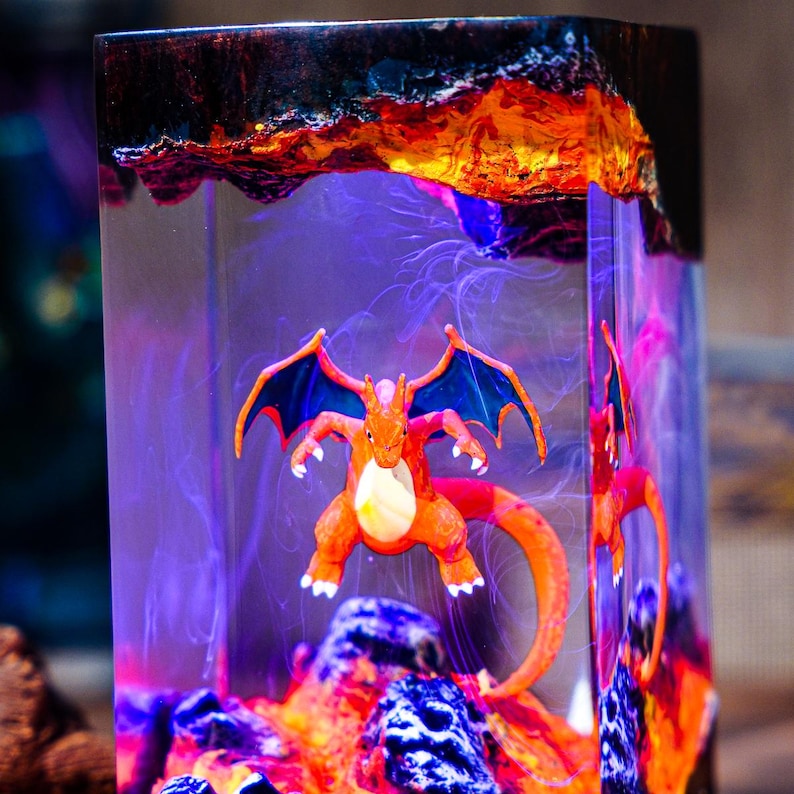 Fire Dragon Resin Lamp – Handmade Lava-themed LED Night Light, Fantasy ...