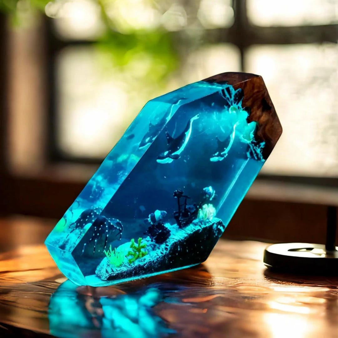 Orca Ocean Resin Lamp | Underwater Scene LED Night Light | Handmade ...