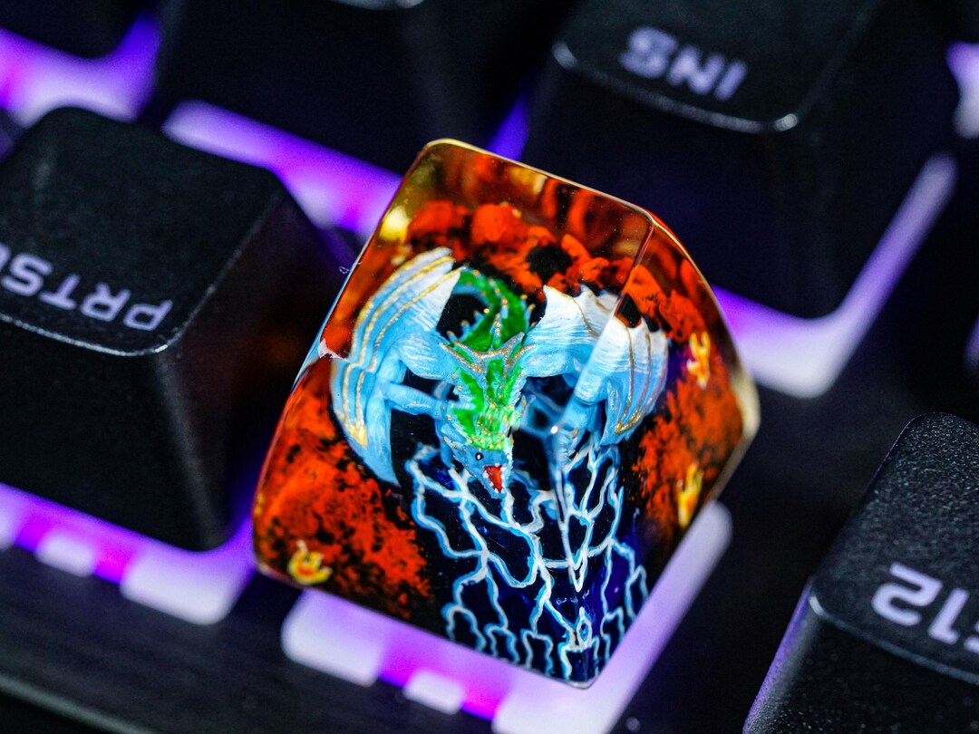 Blue Fire Dragon Artisan Keycap, SA Profile Resin Keycap for Cherry MX ...
