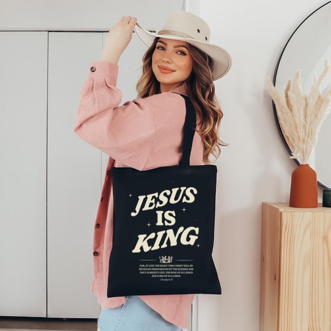 Jesus is King Christian Tote Bag, Jesus Tote Bag, Church Bag, Bible Bag ...