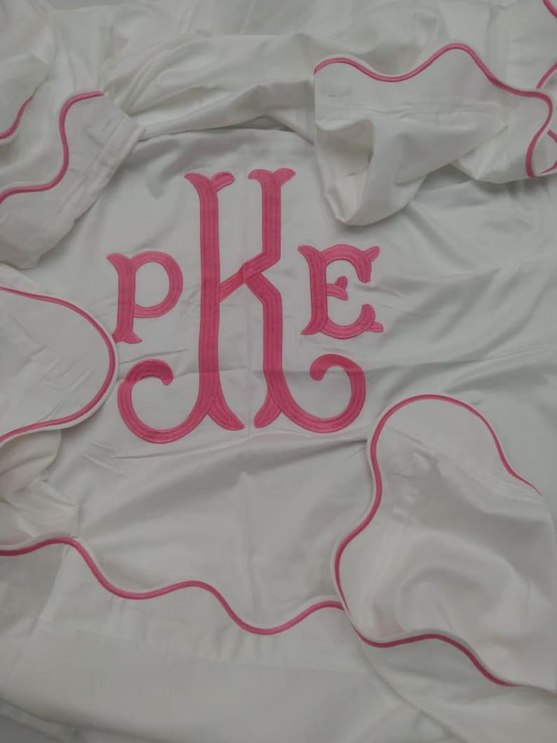 Personalized Monogram White Cotton Sateen Scalloped Embroidery Shower ...