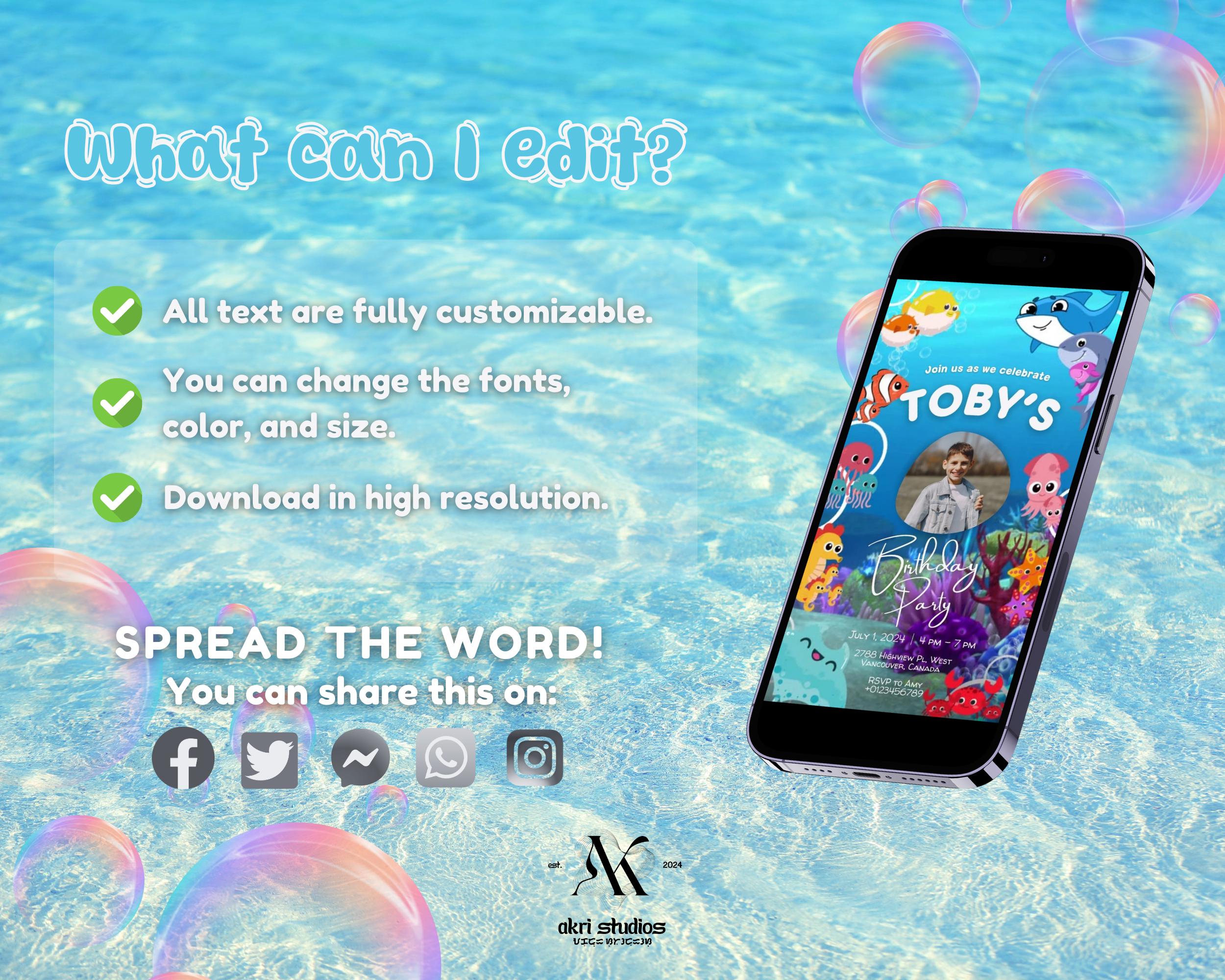 Under the Sea Video Invitation, Editable Birthday Invitation, Ocean ...