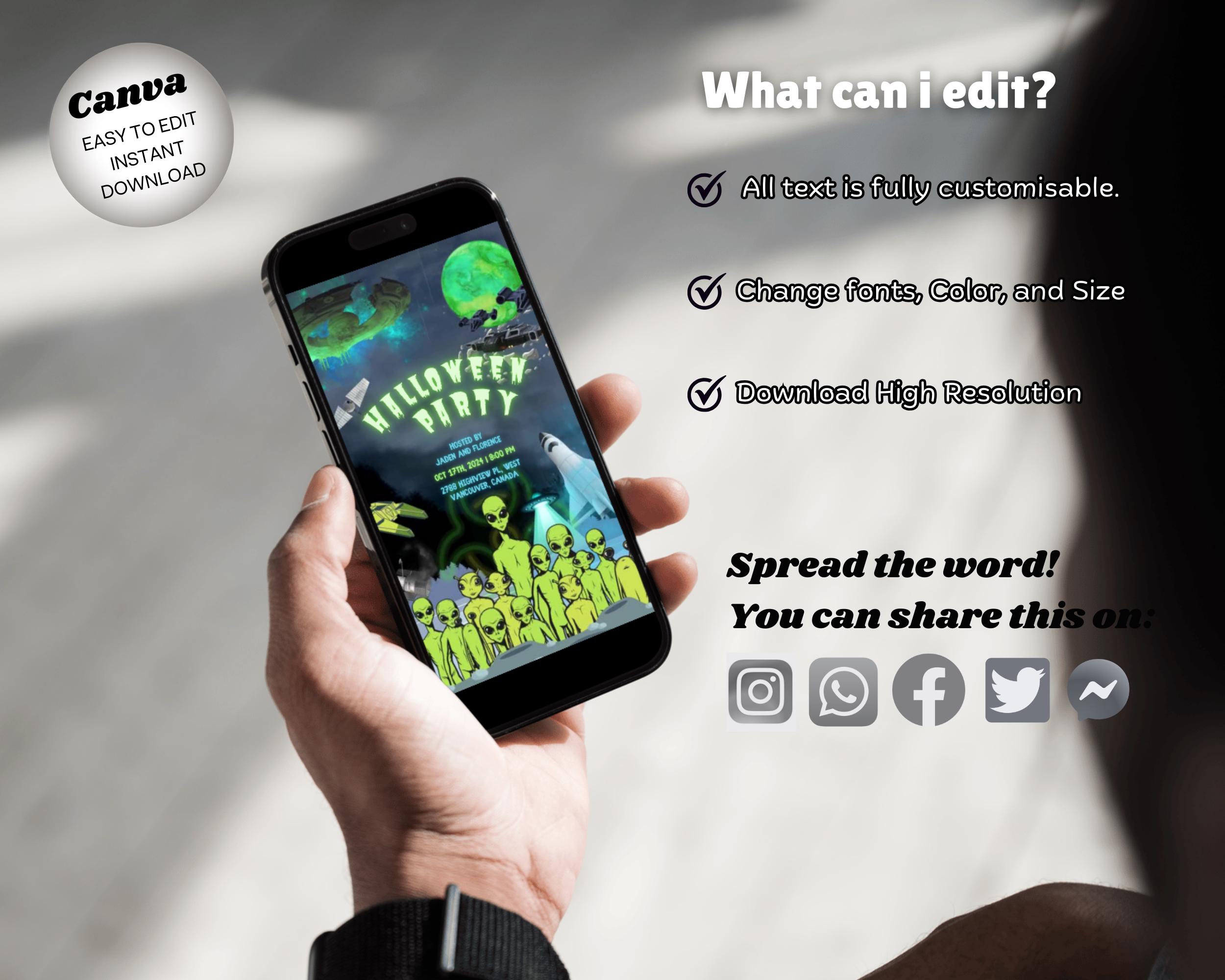 UFO Alien Halloween Party Invitation, Instant Download, Outer Space ...