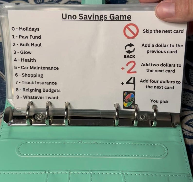 Printable UNO Money Challenge Digital Download for Budgeting Fun - Etsy