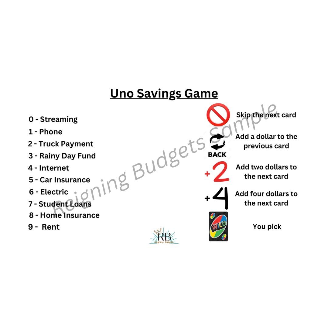 Printable UNO Money Challenge Digital Download for Budgeting Fun - Etsy