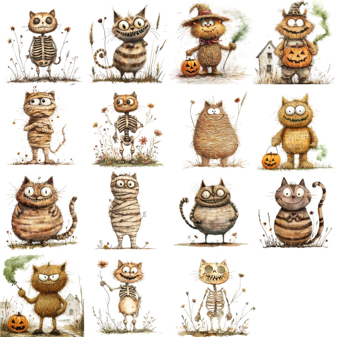 Quirky Cat Clipart PNG Whimsical Cats Kitten Art Cute Animals Whimsy ...