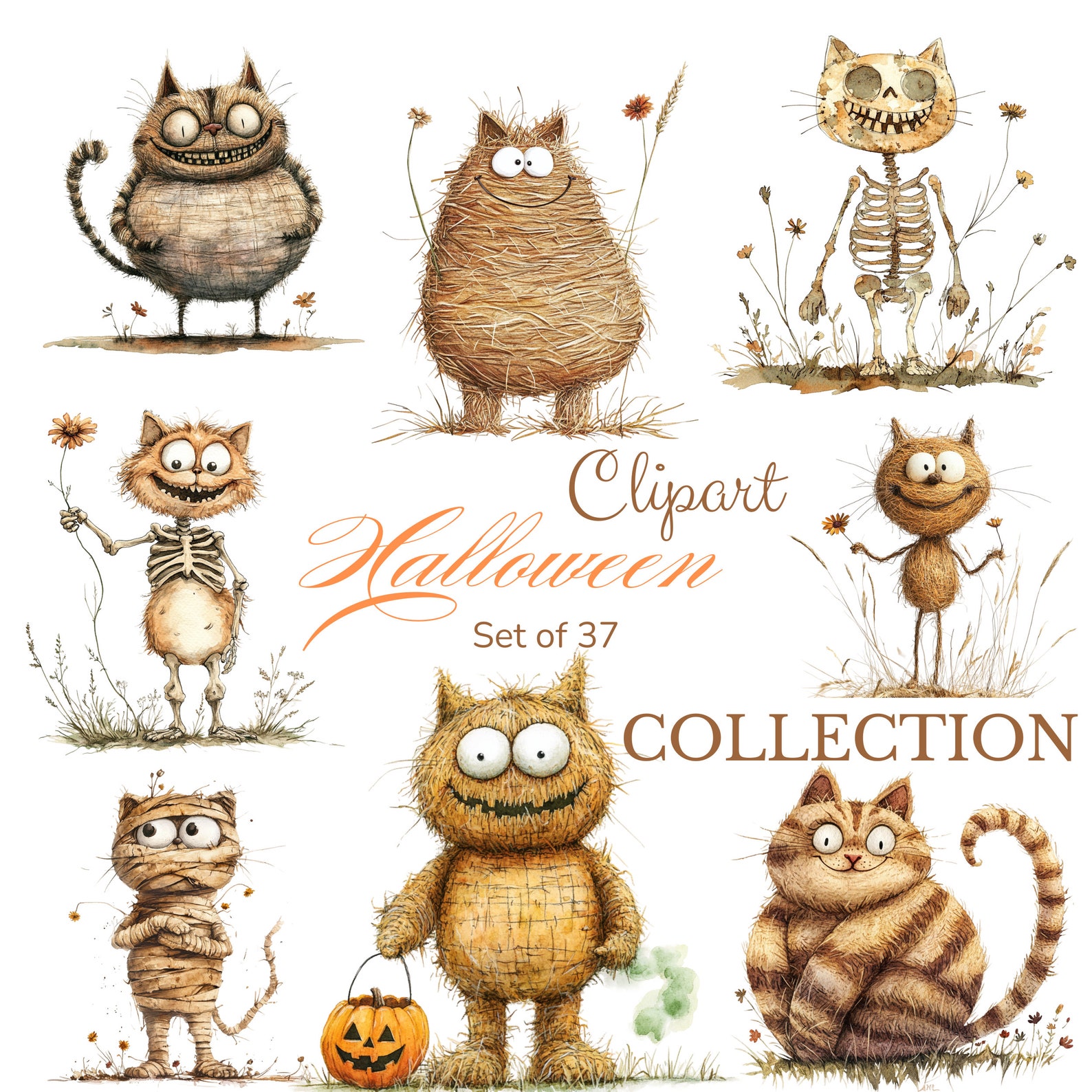 Quirky Cat Clipart PNG Whimsical Cats Kitten Art Cute Animals Whimsy ...