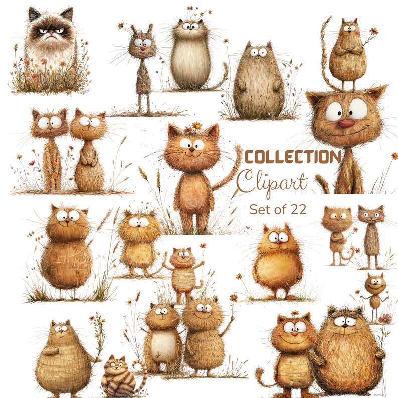 Quirky Cat Clipart PNG Whimsical Cats Kitten Art Cute Animals Whimsy ...