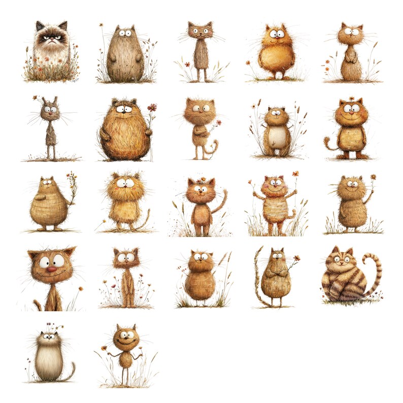 Quirky Cat Clipart PNG Whimsical Cats Kitten Art Cute Animals Whimsy ...
