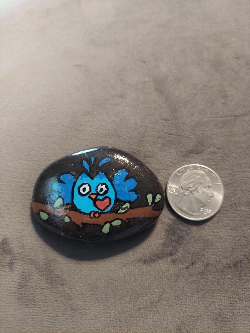 Blue Bird on a Limb Painted Rock - Etsy