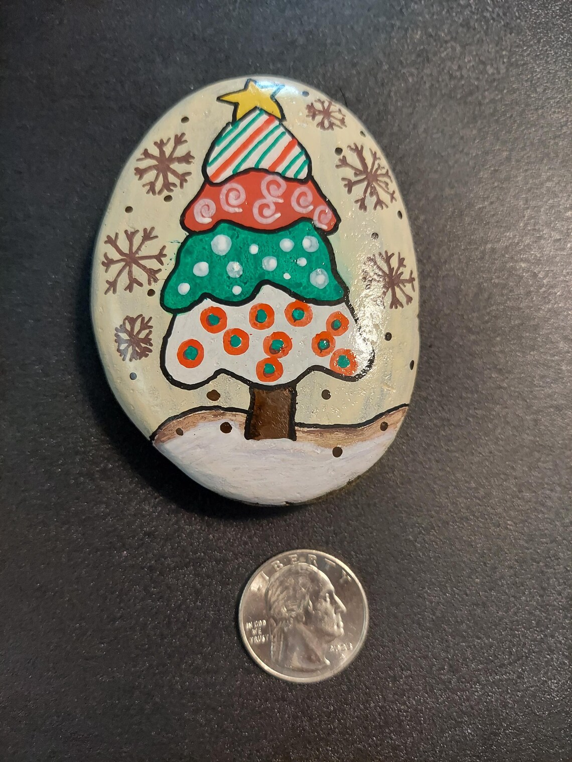 Patterned Christmas Tree Painted Rock - Etsy
