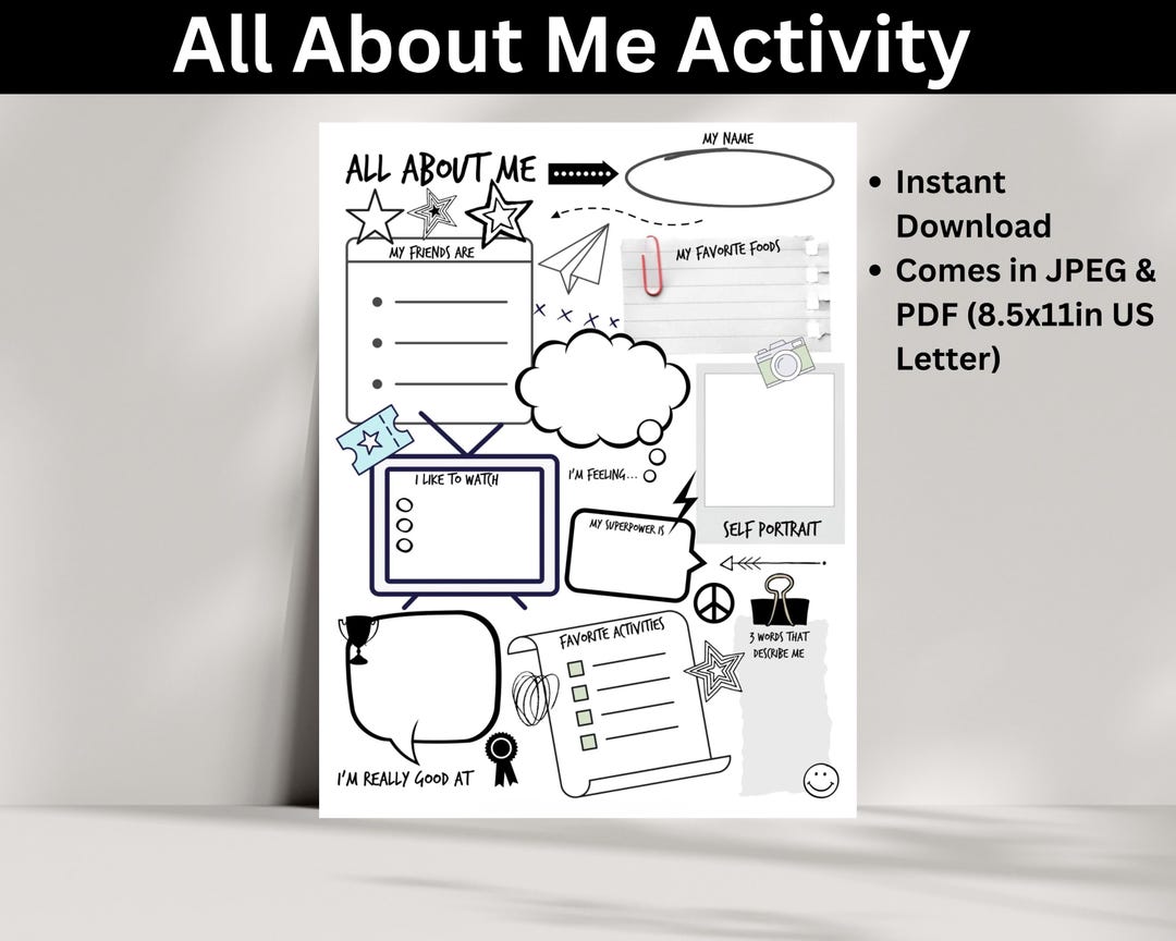 All About Me Printable Kids Back to School Activity Worksheet Kids ...